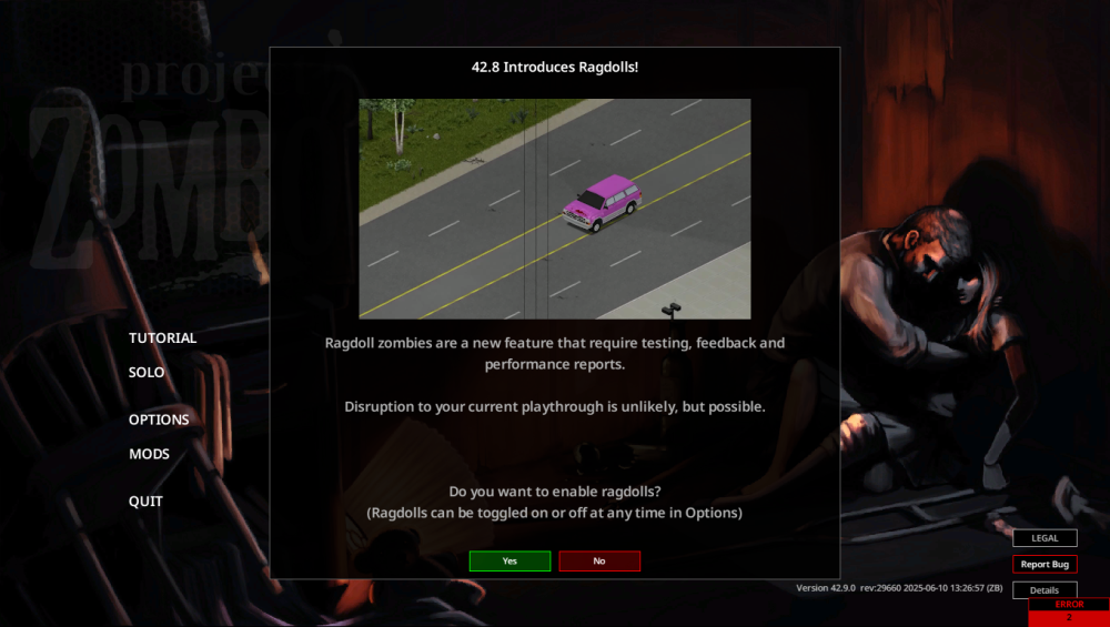 [42.9.0] [rev:29660] Main menu error and non-lootable dead zombies ...